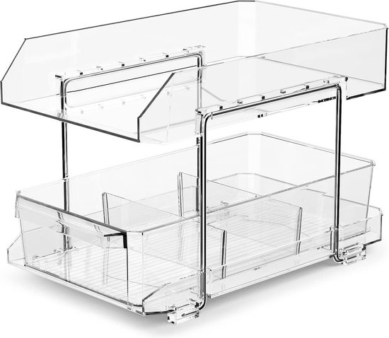 2-traps transparant opbergrek met scheidingsplaat, kastorganizer voor ...