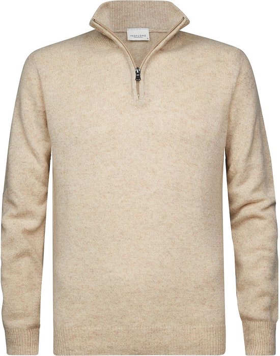 Profuomo - Half Zip Trui Wol Beige - Heren - Maat L - Regular-fit | bol