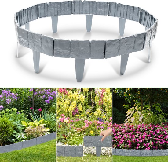 Kunststof Gazonrand Steenlook Borderrand Palissade - Set van 40 stuks ...