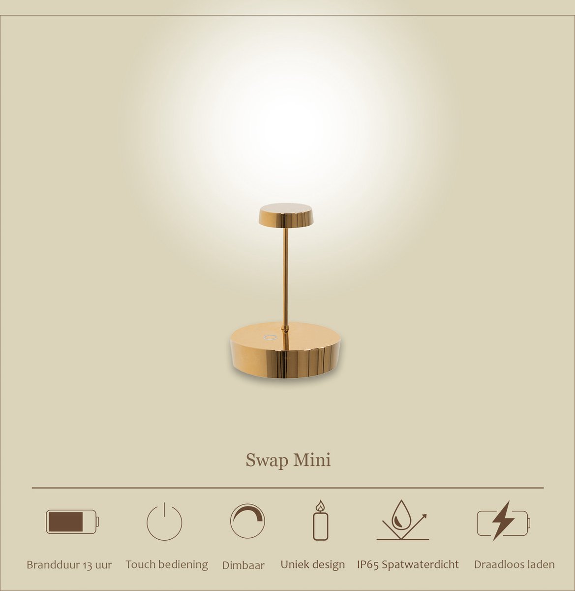 Zafferano Swap Mini Tafellamp - Oplaadbare Buitenlamp Goud - IP65 ...