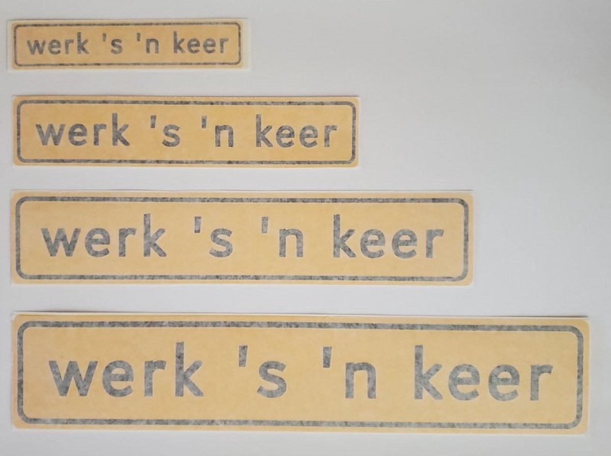 auto sticker | werk 's 'n keer | maat S | 200x40mm | Geel Zwart | bol