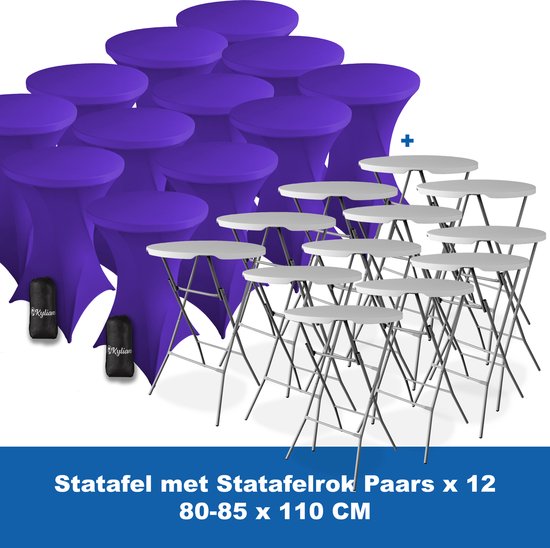 Statafel x 12 + Statafelrok Paars x 12 - ∅ 80-85 x 110 cm – Statafels Inklapbaar –... | bol