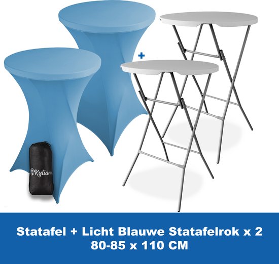 Statafel x 2 + Statafelrok Licht Blauw x 2 - ∅ 80-85 x 110 cm – Statafels Inklapbaar –... | bol