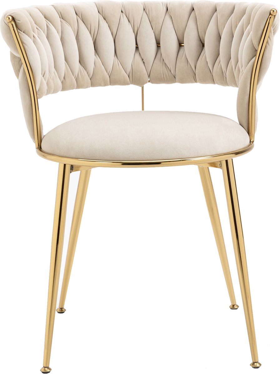 Merax Eetkamerstoelen - Set van 2 Velvet Eetkamer Stoel - Beige met ...
