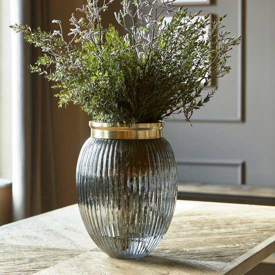 Riviera Maison Vaas, Bloemenvaas, Gekleurd glas met ribbel - RM Vase Chatel - grijs - Glas | bol.com