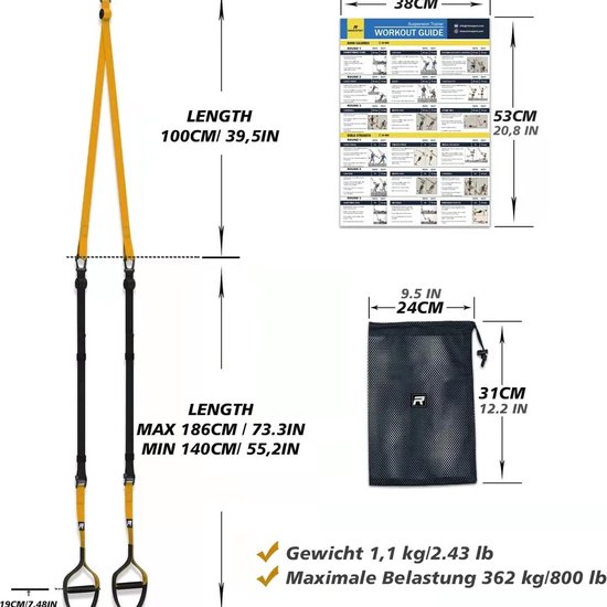 TRX-set | Suspension Trainer Pro voor thuis | inclusief draagtas ...