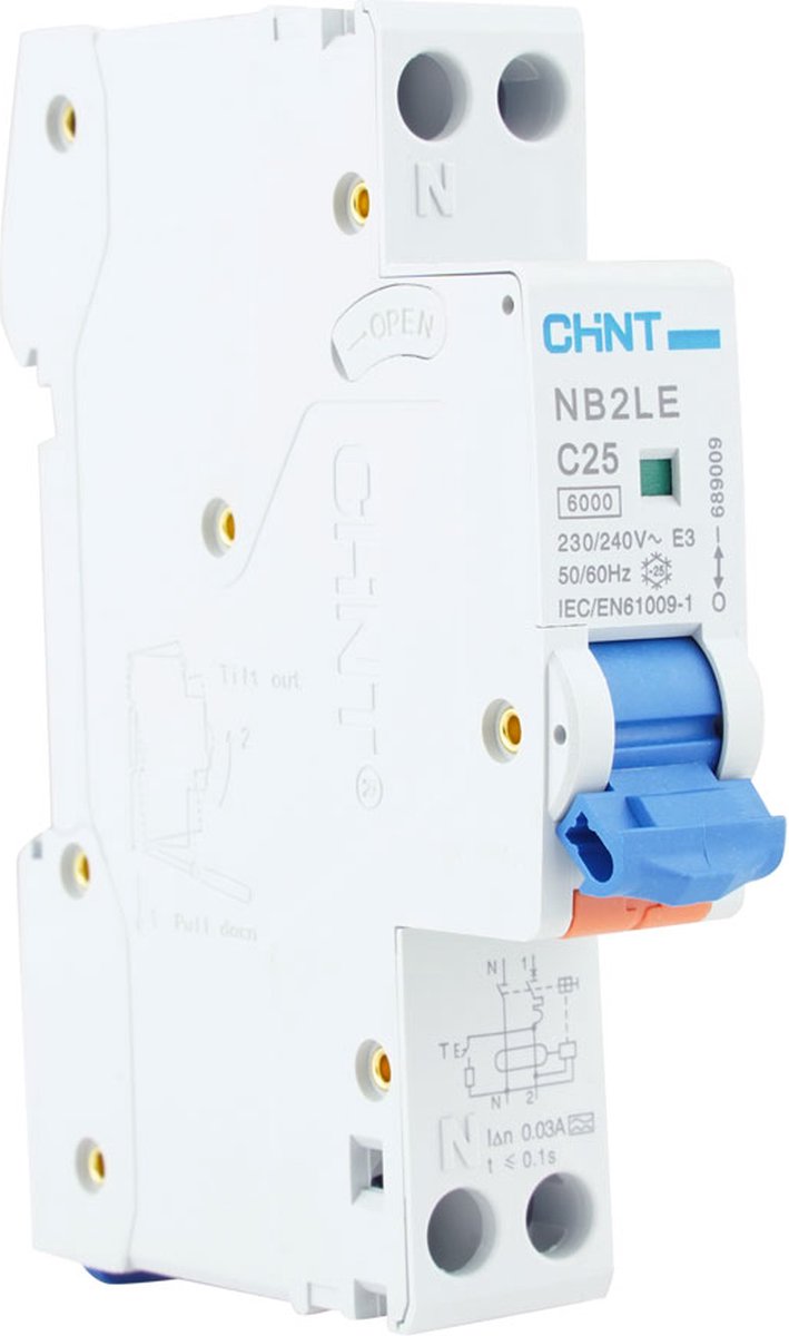 Chint aardlekautomaat 1-polig+nul 25A C-kar 30mA (689009) | bol.com