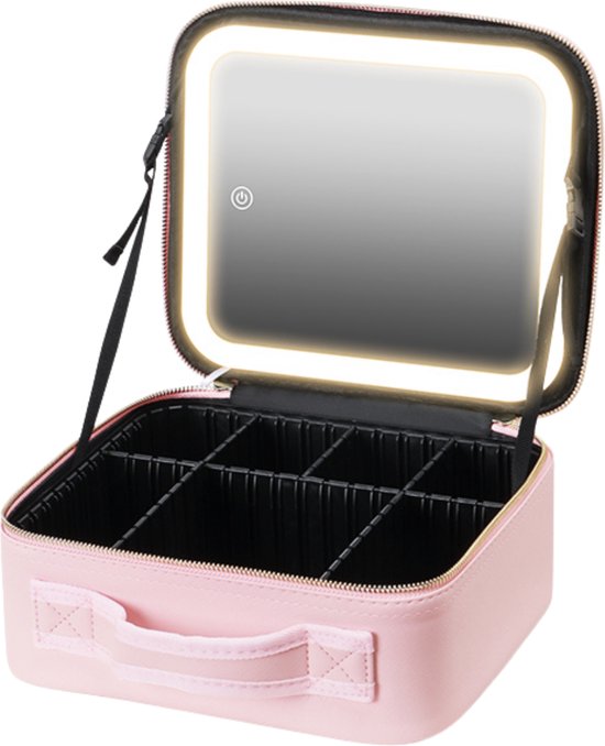 Prestara - Roze Make-up Koffer met Grote Spiegel en LED Verlichting ...
