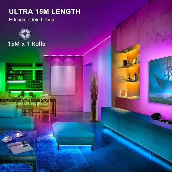 LED Strip 15M Met Bluetooth- RGB LED String Light - Afstandsbediening ...