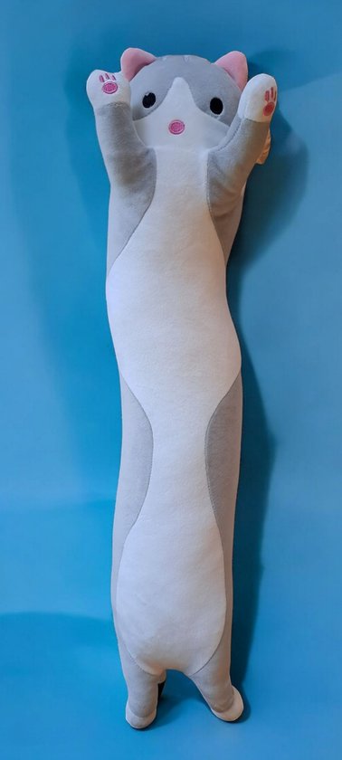 Grijze Knuffel Kat 70cm-Kawaii knuffel-pluche-lange kat | bol