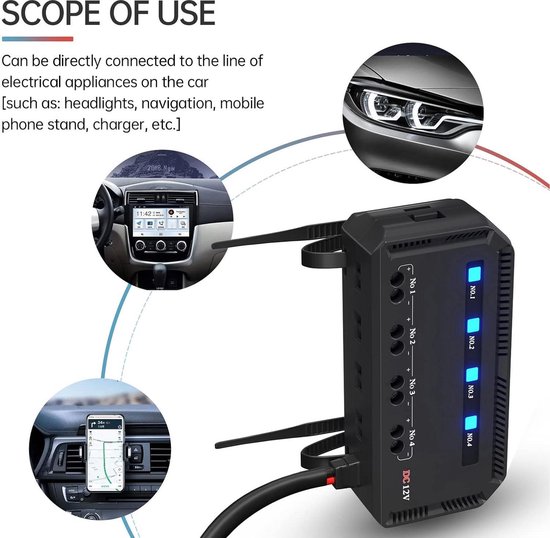 4-weg zekering- en Relaiskast Snelle Bedrading 12V 20A met LED-indicator Universele... | bol