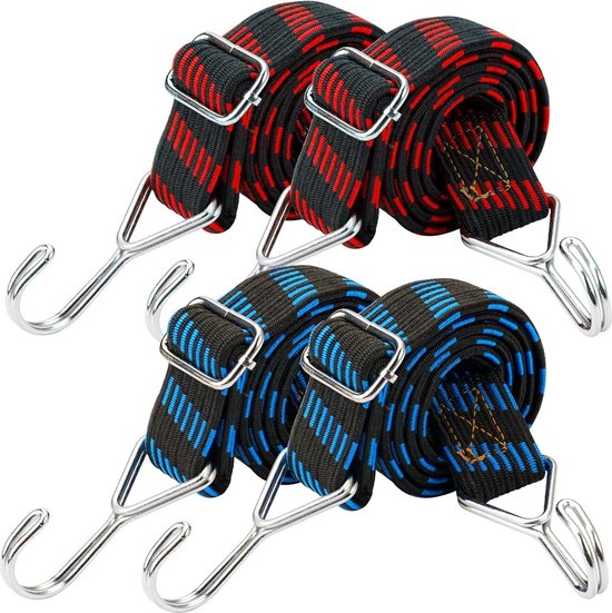 4pcs Adjustable Rubber Tensioner Straps with 2 Hooks - 1m Long Extra ...