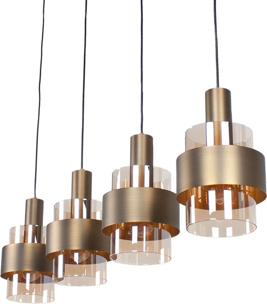 Moderne Hanglamp Marrone | 4 lichts balk 107 cm x 10 cm | amber / brons ...
