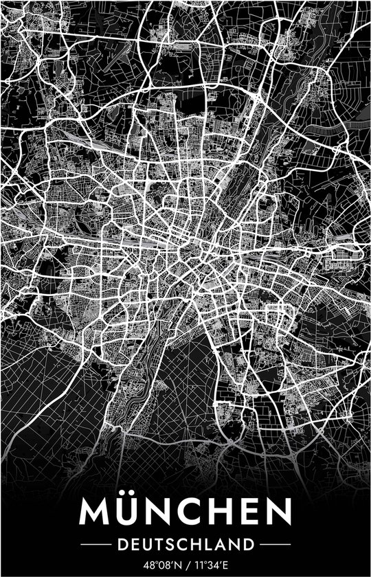 München Poster | Duitsland Poster | Zwart Poster | Stad Poster | Kaart ...