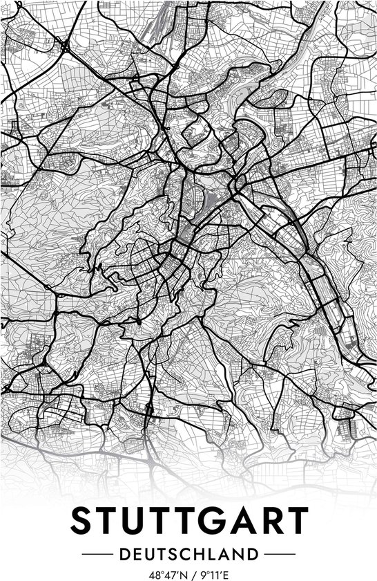 Stuttgart Poster | Duitsland Poster | Wit Poster | Stad Poster | Kaart ...