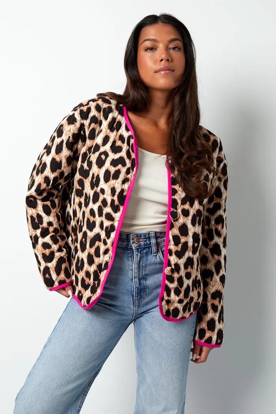 Jas - Jasje met panterprint - Maat S/M - panterprint met roze ...