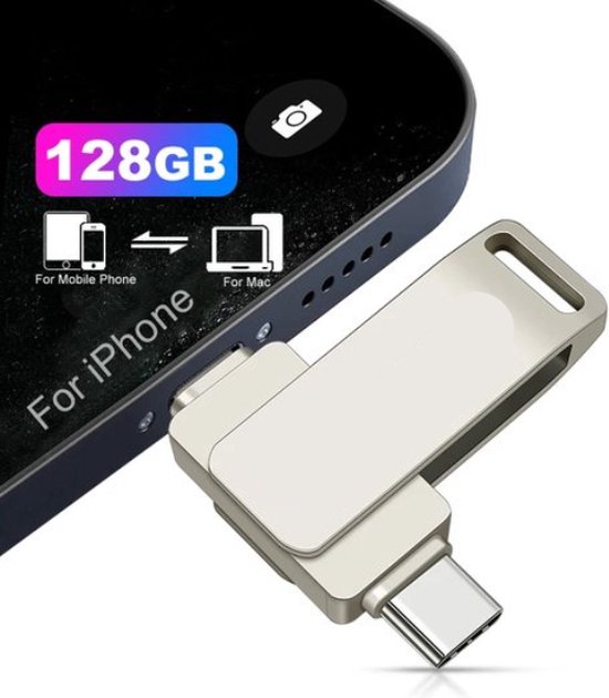 TYPE C Flash Drive 128GB - 2-in-1 Pendrive Geschikt voor iPhone, iPad en Android -... | bol