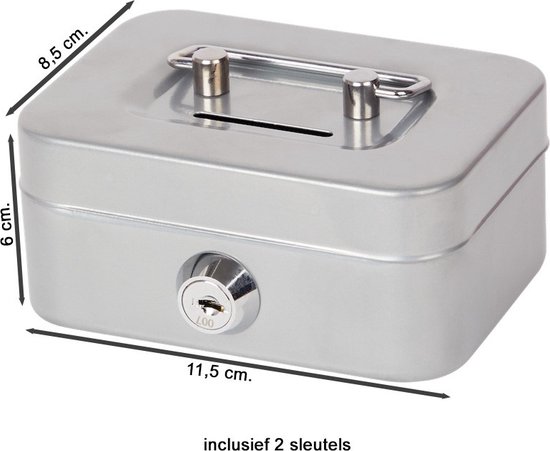 Metalen Spaarpot Geldkist Grijs 12x8x5 CM - Geldkistje met sleutels ...