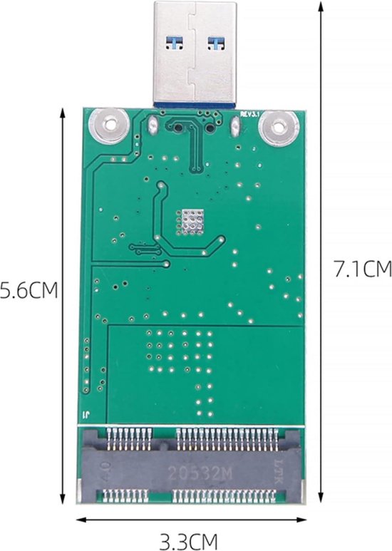 mSATA SSD naar USB 3.0 Hard Drive Reader Converter - 50mm Mini PCIe ...