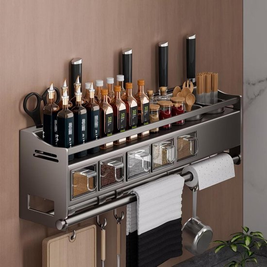 Kruidenrek voor aan de muur - Keukenrek met keukenrolhouder - 1 stuk ...