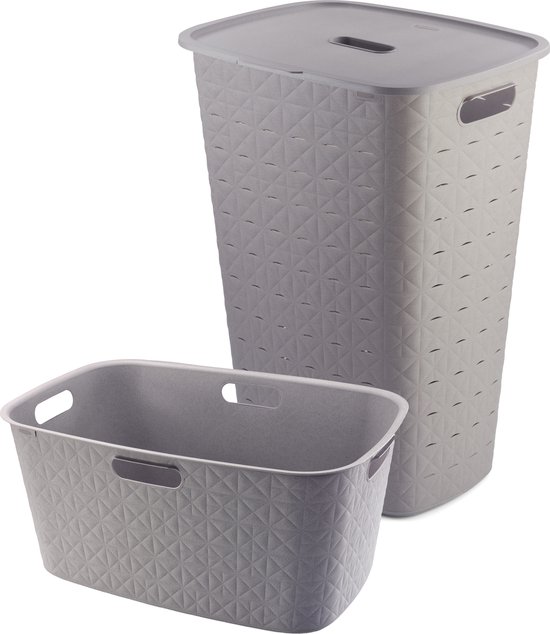 Curver Softex Wasmand met Deksel 56L + Wasmand 45L - Taupe | bol