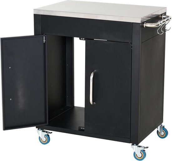 TRUUSK Keukentrolley Met Wielen, Serveerwagen, Trolley Met Kast, Haken ...