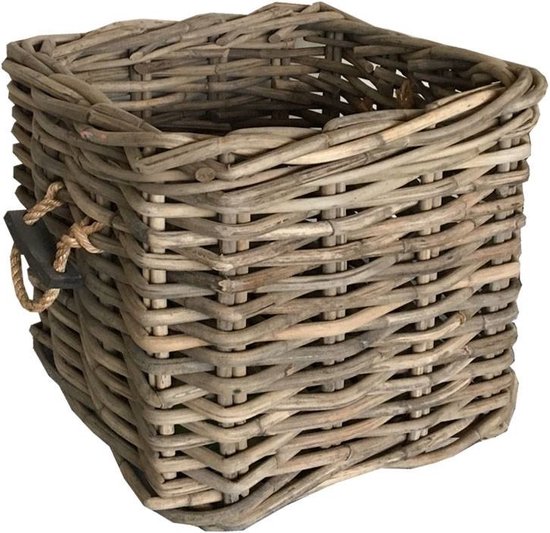 Grote vierkante rotan mand touw Berlin - Rotan Houtmand - Plantenmand ...