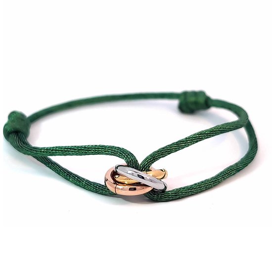 Groen koord armbandje met 3 ringetje | bol