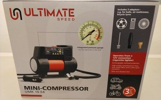 Mini Compressor UMK 10 E4 12v / incl 3 adapters /drukmeter/perslucht ...
