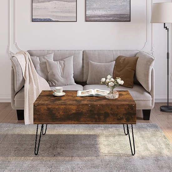 Verhoogde salontafel, banktafel met verborgen vak, industriële ...