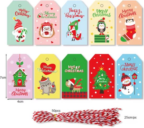 50 stuks kerst cadeau labels met touwtjes multicolor | bol