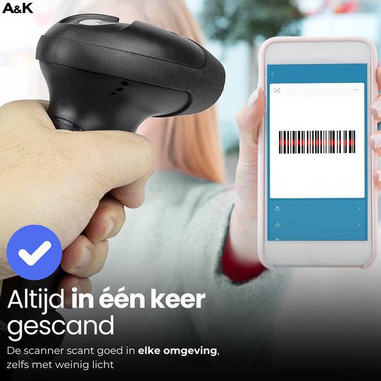 A&K - Draadloze Bluetooth barcode scanner - USB handscanner - 1D lezer ...
