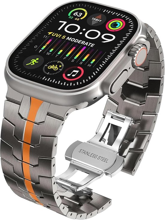 FFO2World RVS Ultra Band Titanium/Oranje - Geschikt voor Apple Watch ...
