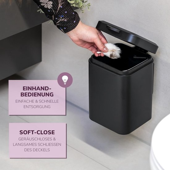 Toiletemmer voor aan de muur, 3 l, badafvalbak, 2-weg montage, rond ...