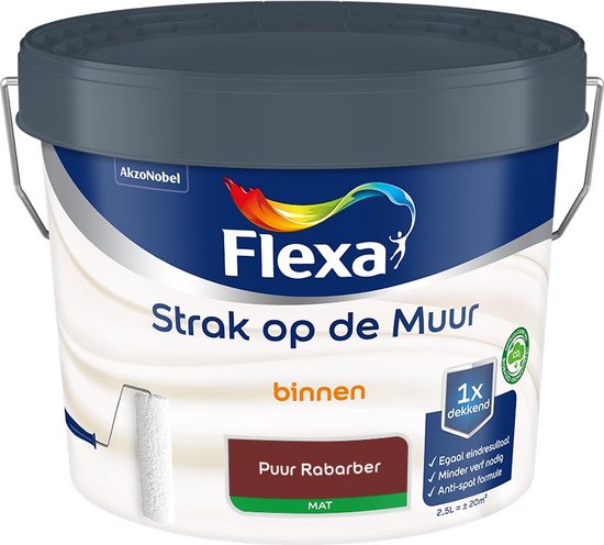 Flexa - Strak op de Muur Binnen Muurverf Mat - Puur Rabarber - Mengverf ...