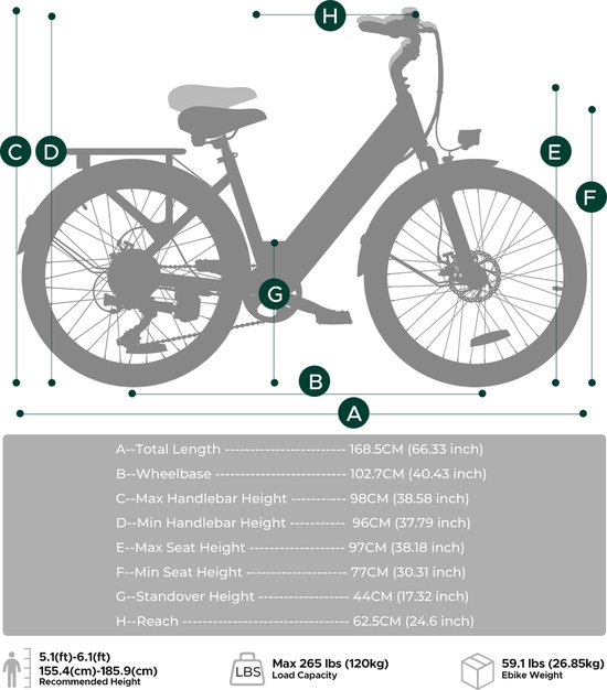 HillMiles Milecity 1 elektrische fiets - 26 inch city commuter e-bike ...