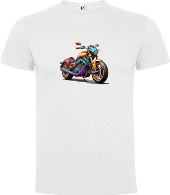 Wit T-Shirt met “Kleurrijke Motor - Stoer - Opvallende Motorfiets ...