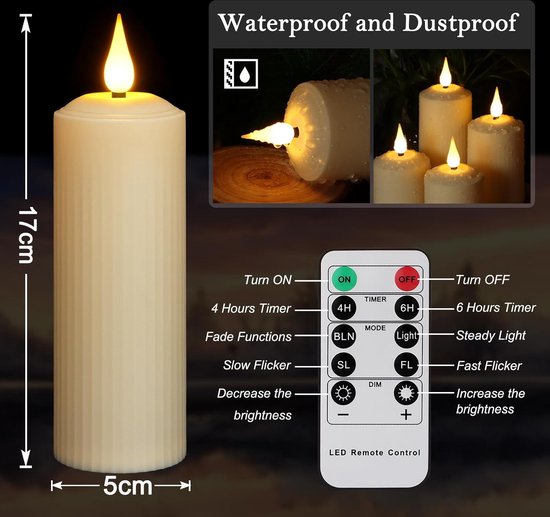 oCreon LED Kaarsen Oplaadbaar met Afstandsbediening - Waterdichte ...