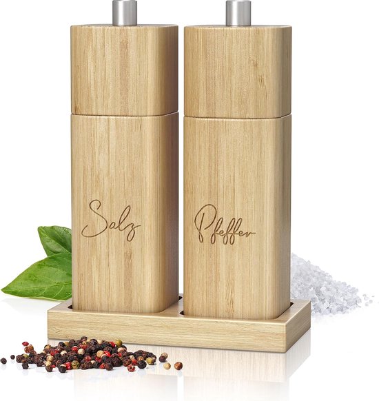 Zout- en Pepermolen Set - Keramisch Maalwerk - Houten Design - 2 Stuks | bol