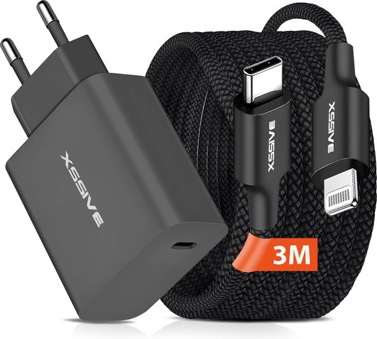 Snel Lader Geschikt voor Apple Lightning, iPhone Snellader - 3 Meter | bol