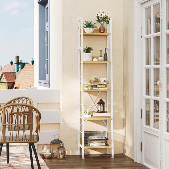 Industrieel ladderrek met 5 niveaus - Vrijstaande boekenkasten - Houten ...