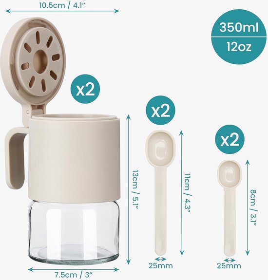 Glazen kruidenpotjes set van 2 - 350 ml per potje - Voorraadpotten met klapdeksel en... | bol