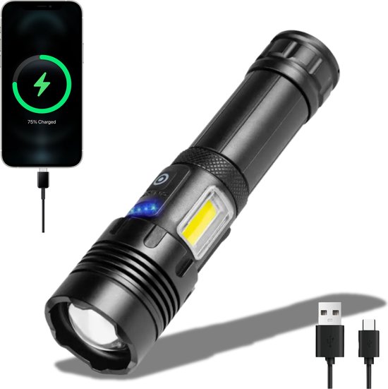 Zaklamp LED Oplaadbaar - Militaire Zaklamp - USB Oplaadbaar - powerbankfunctie -... | bol