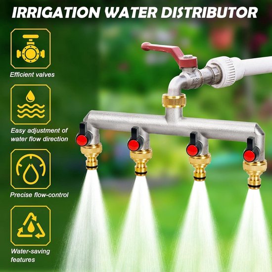 4-weg kraanwaterverdeler, 4-weg verdeler water 3/4 inch messing ...