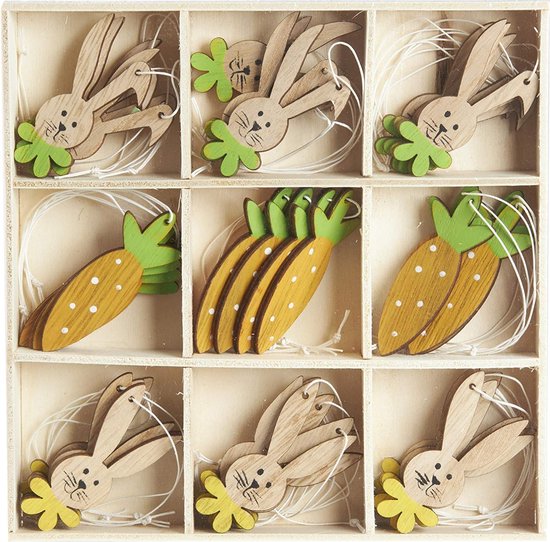 Paashanger van hout - paasdecoratie - 36-delig - oranje, natuur, groen ...