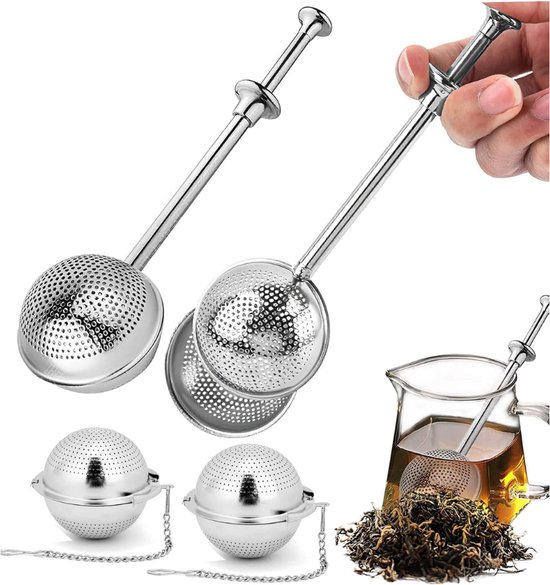 Set van 4 Theezeefjes met Lange Handgreep – Roestvrij Staal Theezeef en ...