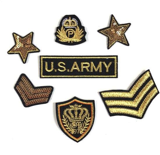 Golden U.S. Army Patch Set 5 Stuks 9.6 cm / 3 cm / Zwart Goud | bol