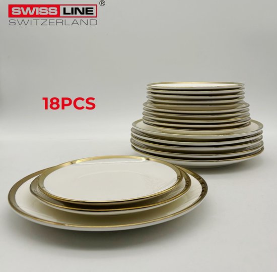 Swiss Line Switzerland - 18 delig serviesset - wit/goud - 6 personen | bol