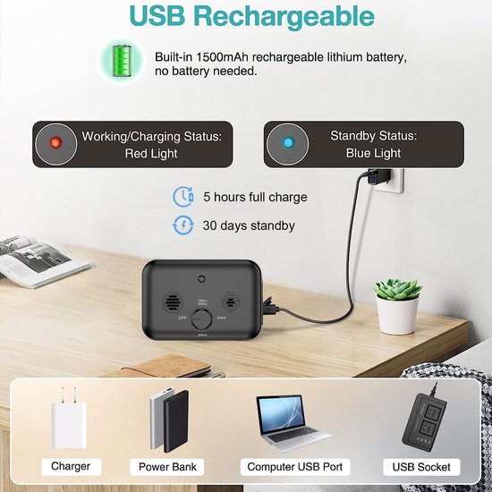 Ultrasoon anti-bell apparaat met 3 modi tot 50 ft - Effectieve controle ...