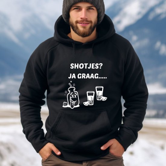 Ski Hoodie uniseks- Shotjes.. ja graag. Maat S- Kleur hoodie zwart- ski ...